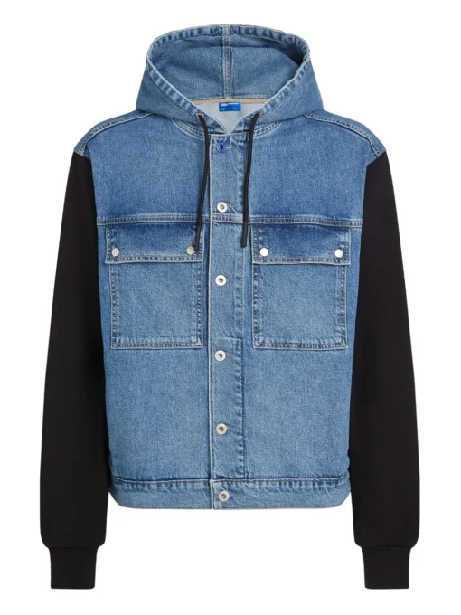 Shop Urban Hooded Blue And Black Denim Jacket - Nova Jacket